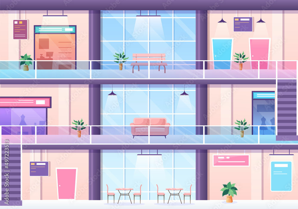 Shopping Mall Modern Background Illustration with Interior Inside ...