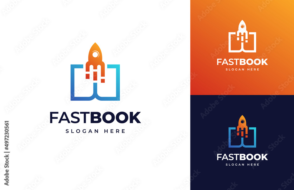 Rocket book flight startup fly launch vector logo design, Education ...
