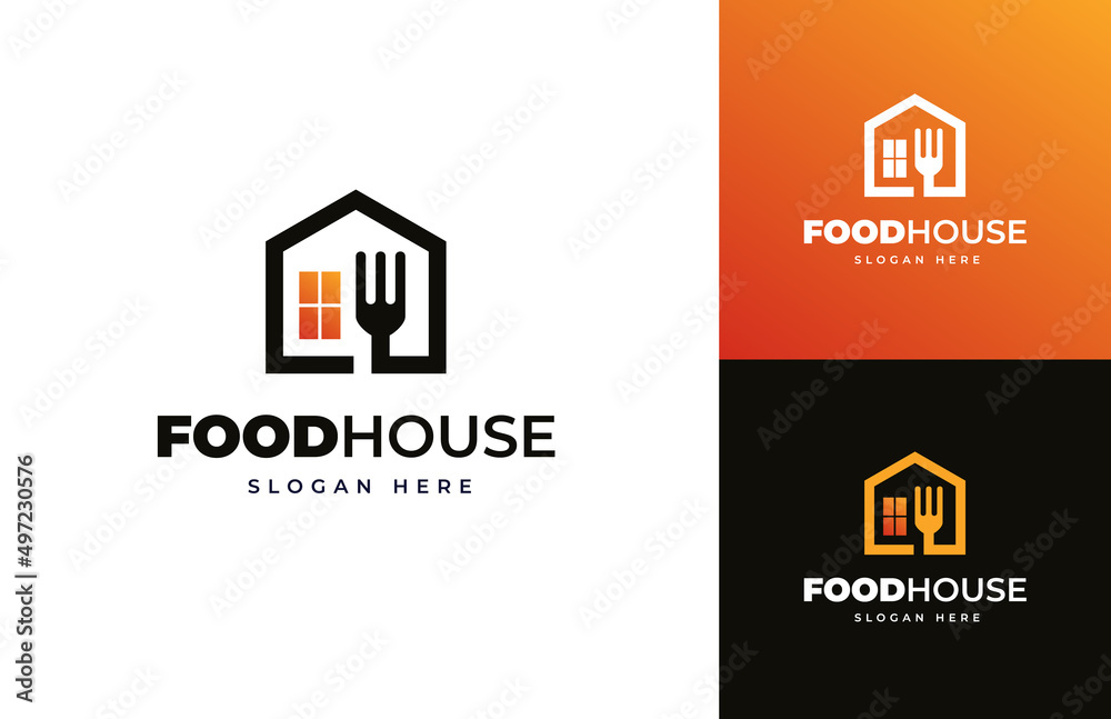 Food house restaurant fork cutlery dining vector logo design, Home cook ...