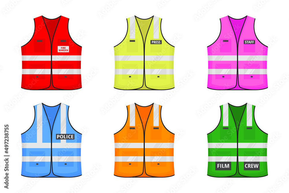 Safety reflective vest with label flat style design vector illustration ...