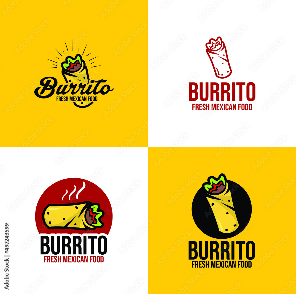 burrito logo, emblem, badge, patch object illustration stock vector set ...