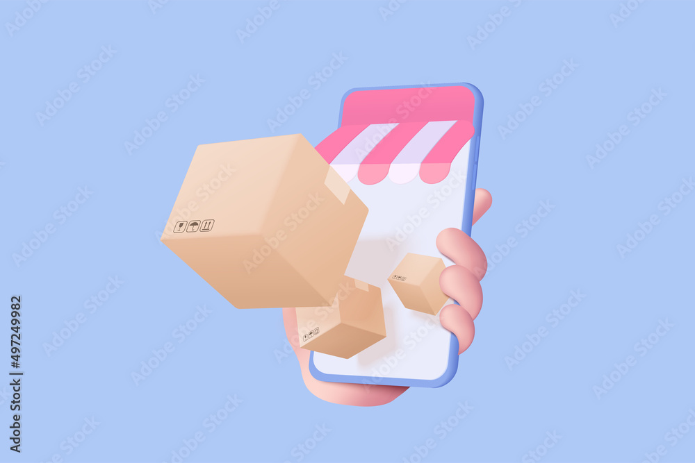 3D online deliver service, delivery tracking smartphone, hand holding ... 3D online deliver service, delivery tracking smartphone, hand holding ...