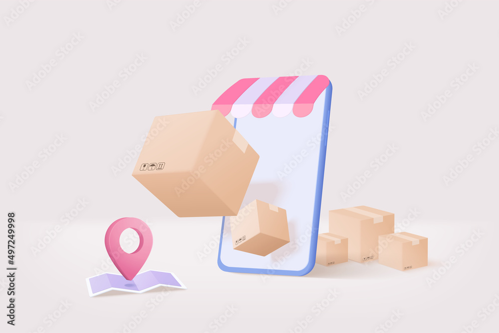 3D online deliver service, delivery tracking smartphone, pin location ...
