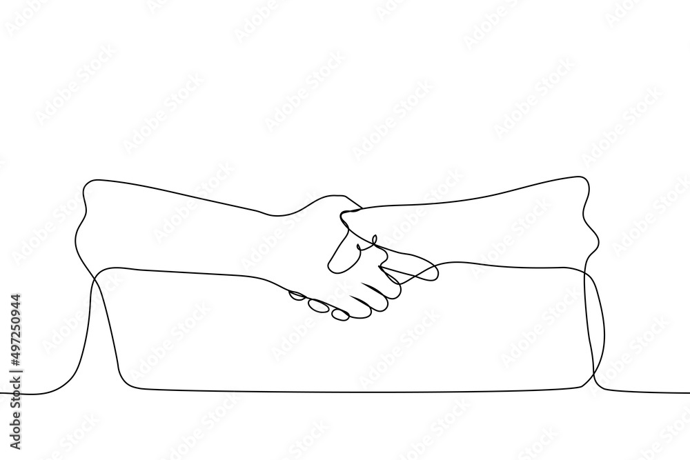 handshake - one line drawing vector. two human hands hold each other in ...