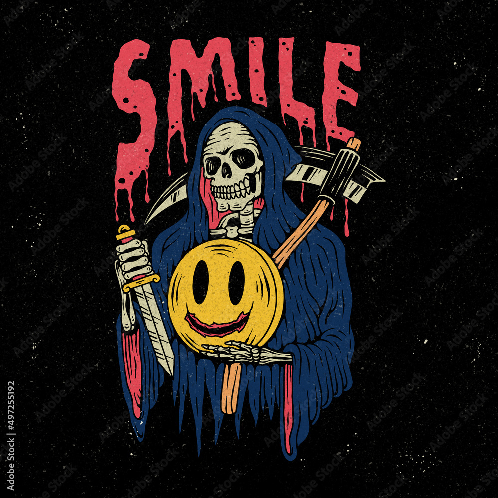 Grim reaper with smile icon illustration. Stock Vector | Adobe Stock