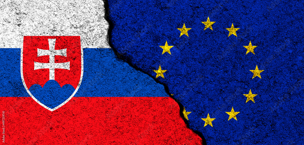 Europe Union and Slovakia flags. Relationships, partnership and ...
