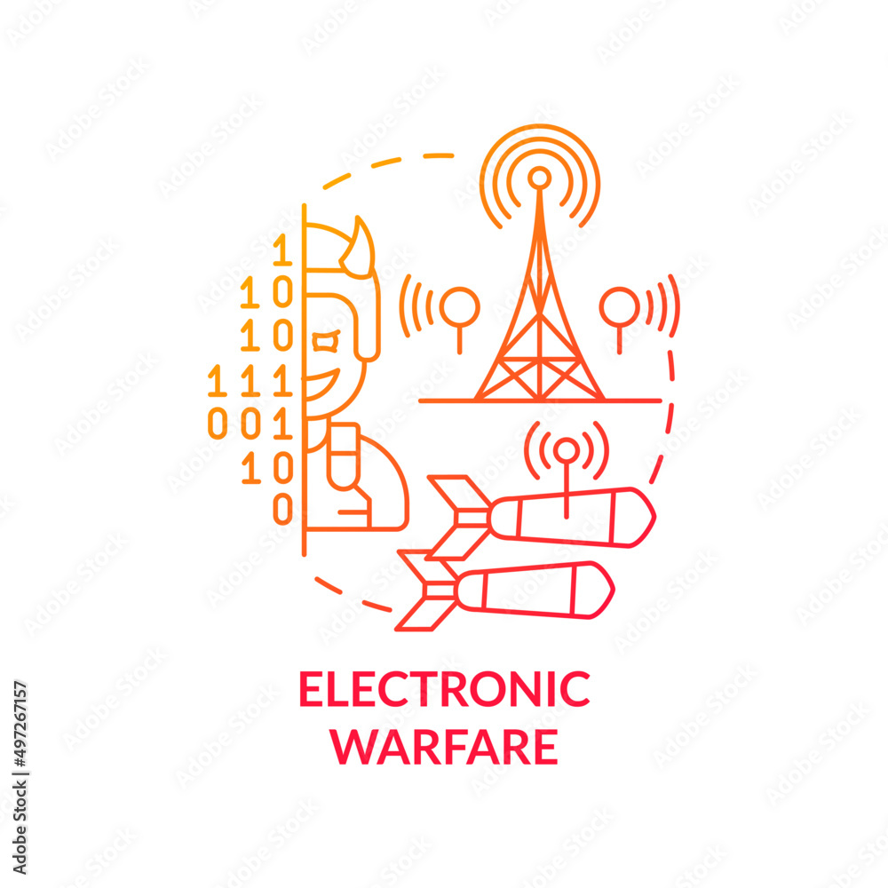 Electronic warfare red gradient concept icon. Military actions. Subarea ...