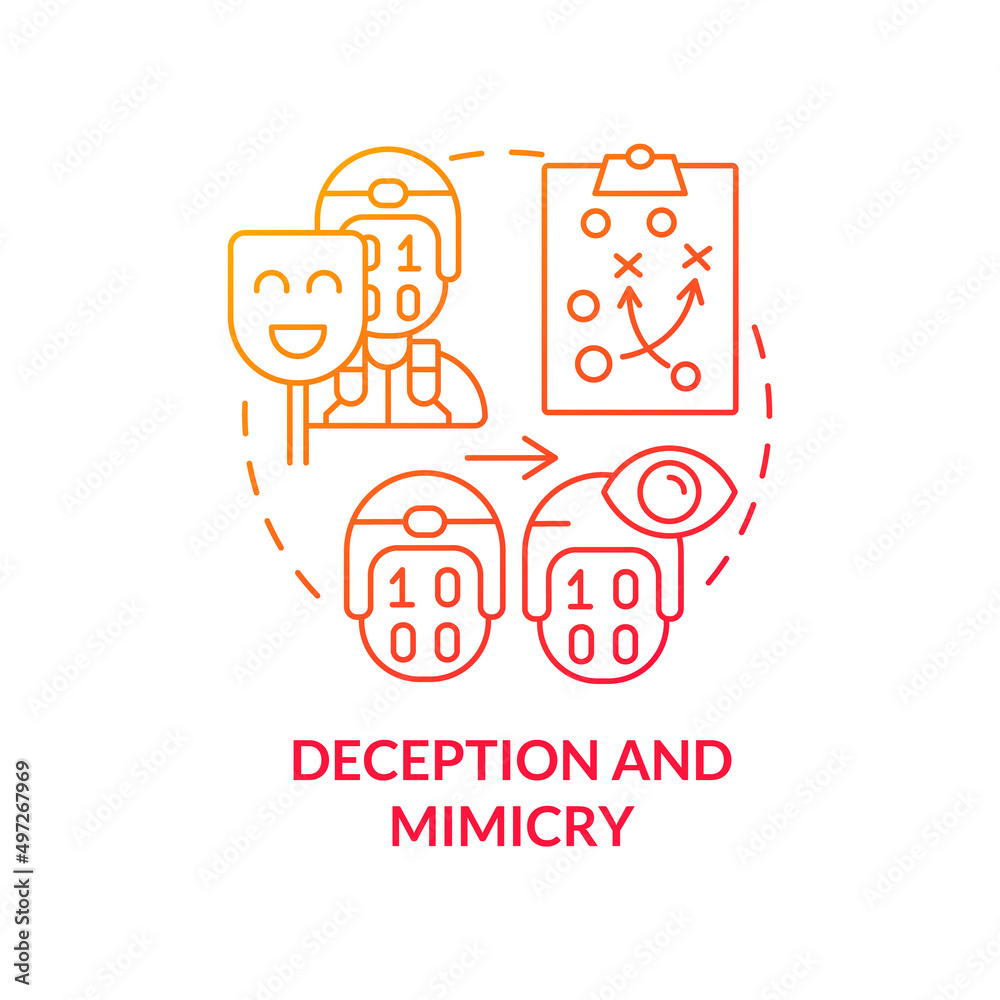 Deception and mimicry red gradient concept icon. Misleading enemy ...