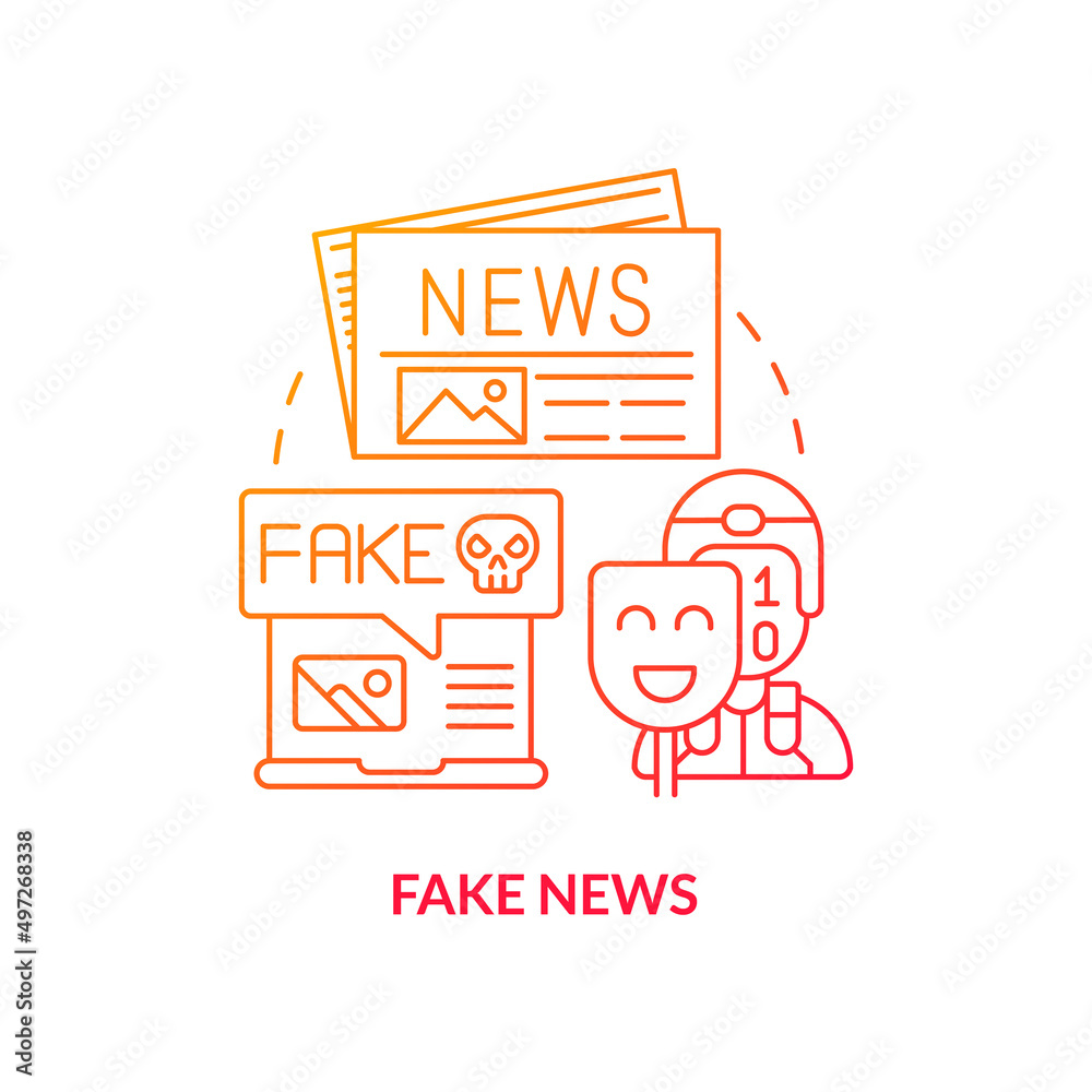 Fake news red gradient concept icon. False and fabricated facts ...