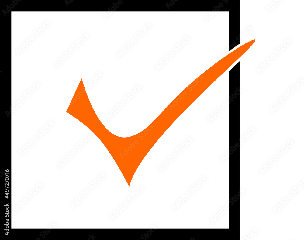 Orange check mark icon in a box. Tick symbol in Red color illustration ...