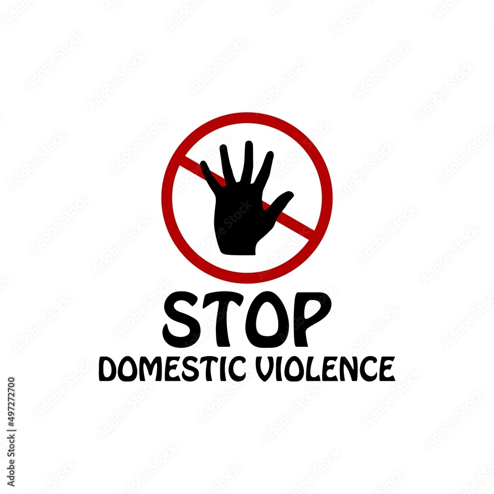 Symbol or sign stop violence. Red prohibition sign over black hand and ...