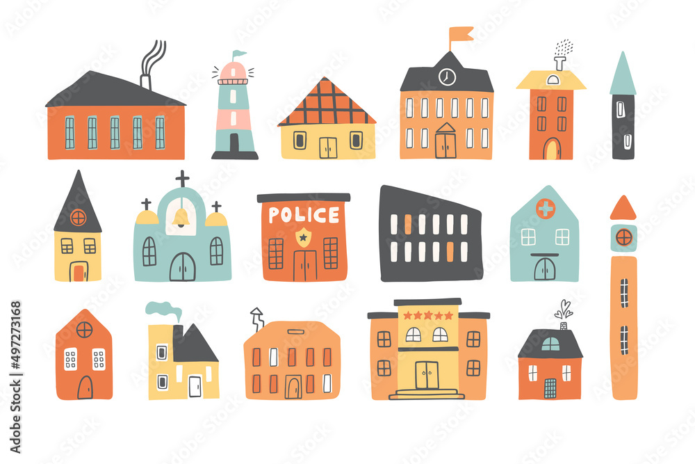 Cartoon houses in different shapes and colors. Stock Vector | Adobe Stock