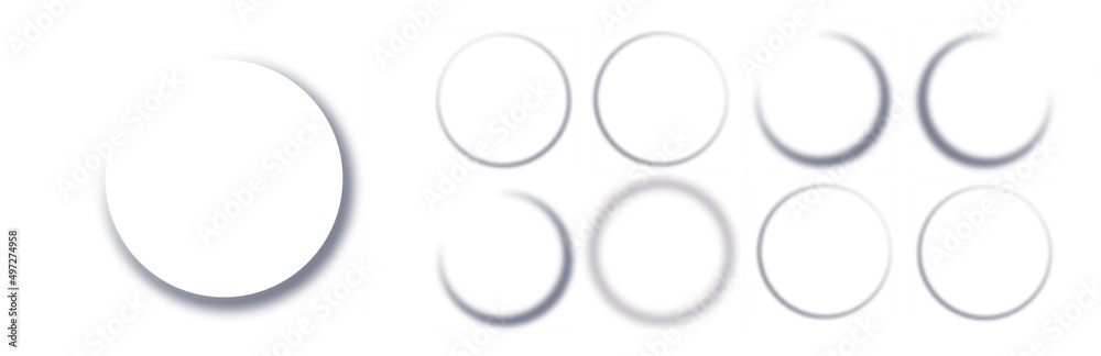 Realistic round shadow with soft edges. Gray round shadows isolated on ...
