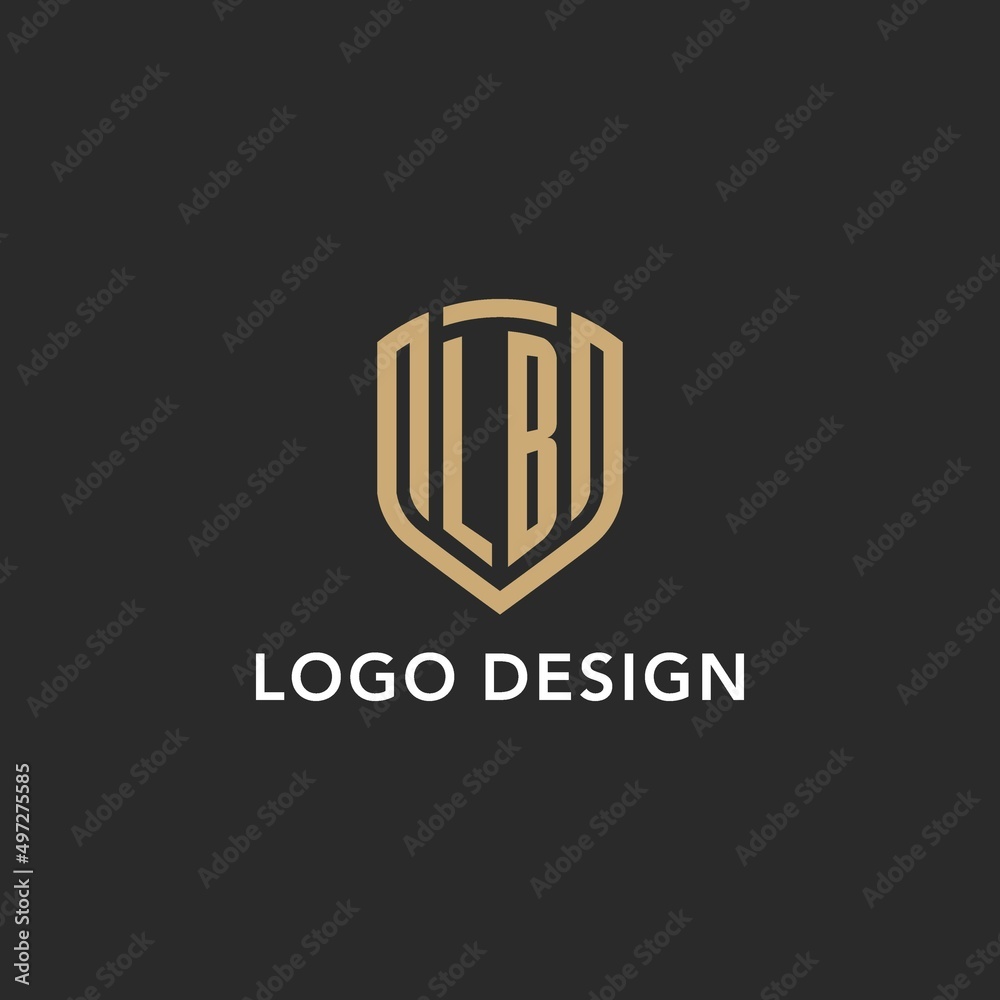 Luxury LB logo monogram shield shape monoline style with gold color and dark background Stock ...