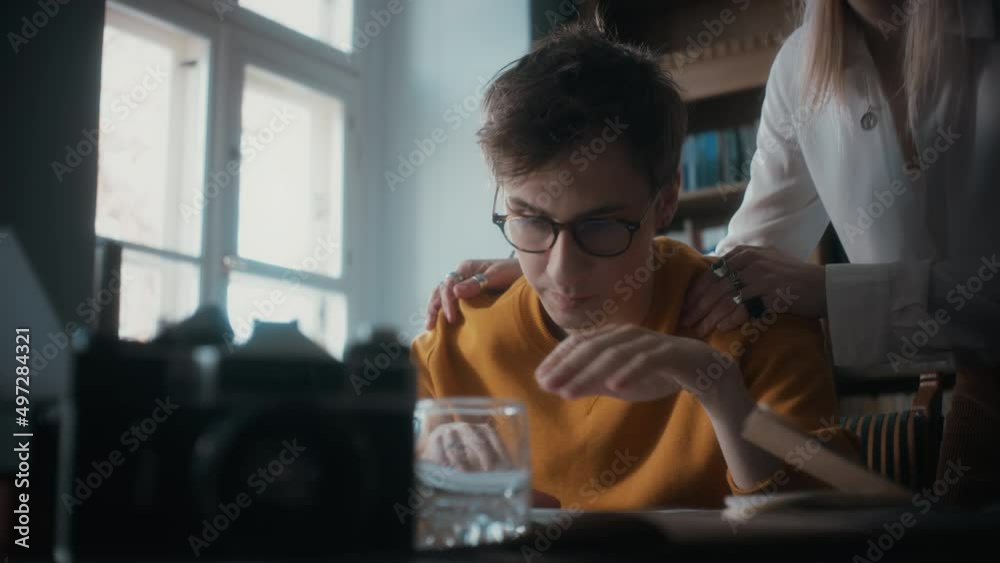 Handsome Writer Sitting Behind a Desk At Home Trying To Finish A Novel ...