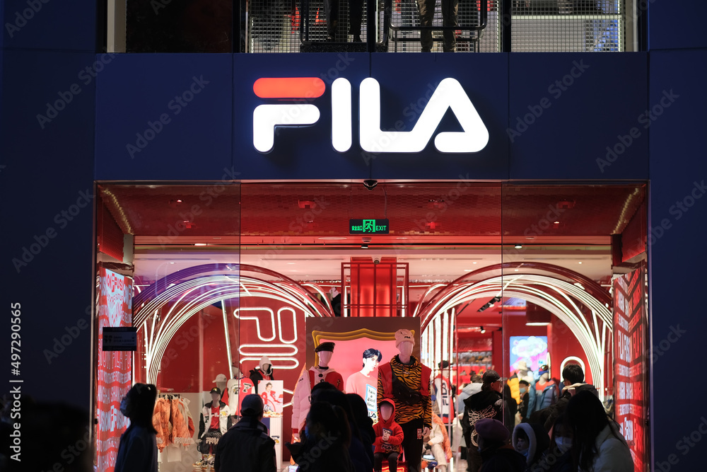 Shanghai,China-Jan.1st 2022: facade of Fila store exterior and brand ...