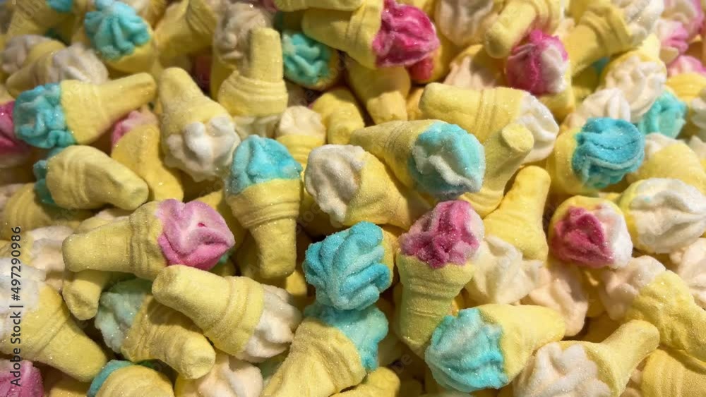 jelly ice cream cone Different sweets on the counter are laid out all ...