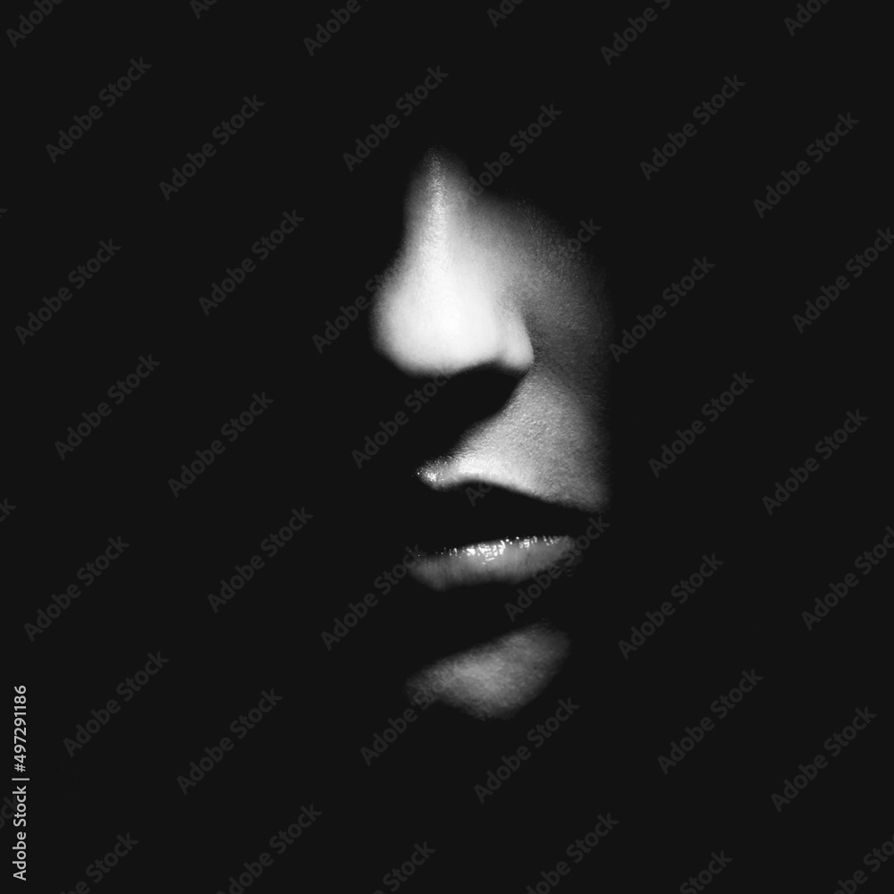 Beauty, fashion, abstract concept. Black and white part of woman face ...