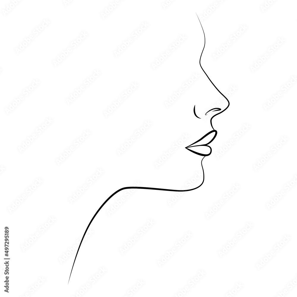 Continuous line, face pattern and hairstyle, fashion concept. Woman ...