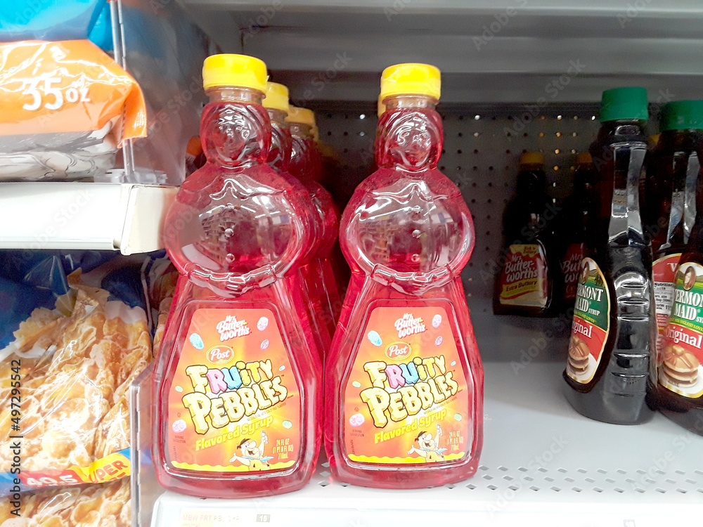 Mrs Butters-Worths Brand Fruity Pepples Flavored Syrup on a Store Shelf ...