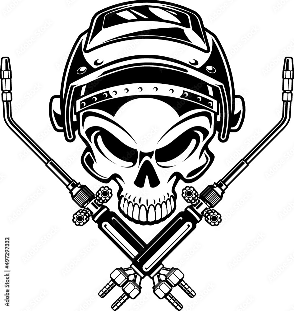 human skull with welding mask and crossed welding torches Stock Vector ...