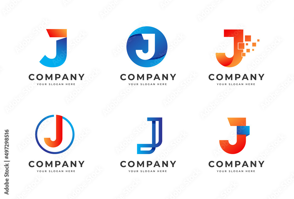 Big bundle set of colorful letter J logo design. Vector design element ...