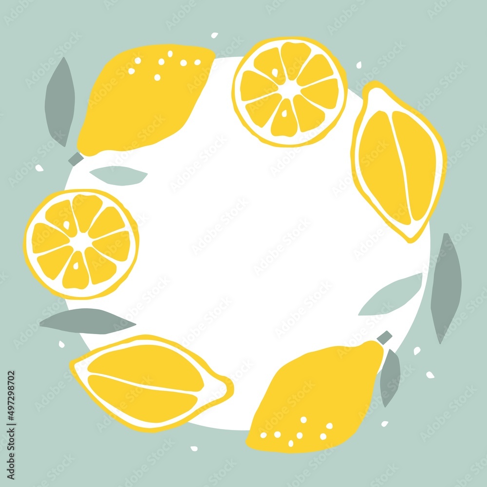 Lemon frame. Round seasonal fruit border. Lemon isolated frame with ...
