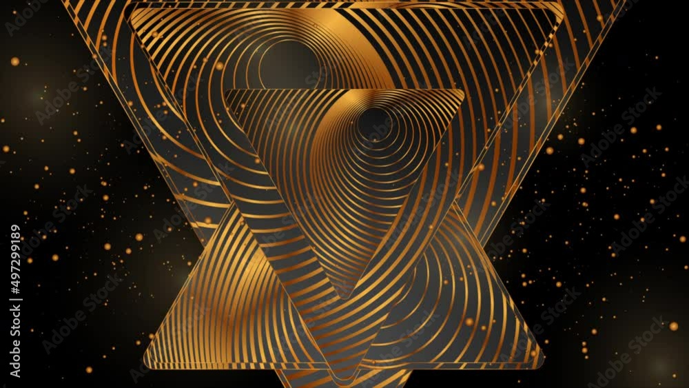 Black geometric triangles with golden circular design and dots abstract ...