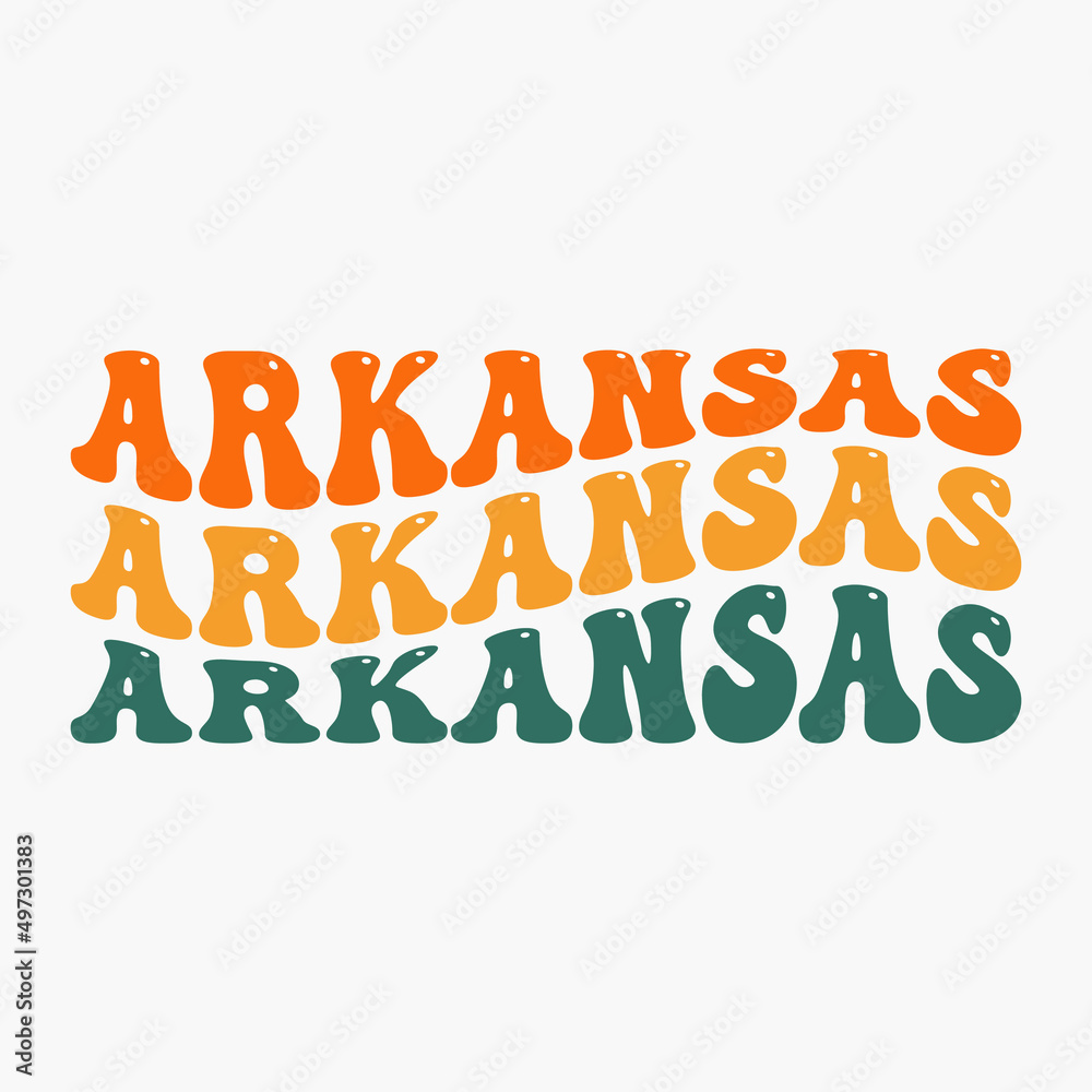 Wavy Arkansas, USA Lettering Design. Retro Waves Illustration Vector ...
