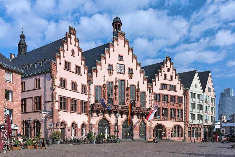The famous eastern facade of Romer in Frankfurt am Main, Germany. The ...