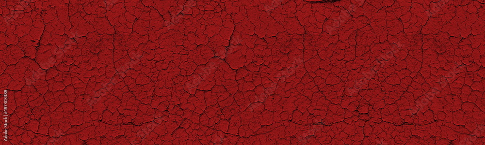 Bloody red old cracked surface wide panoramic texture. Dark scarlet ...