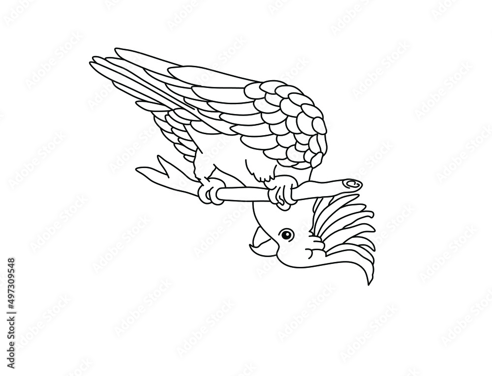 Vector isolated cute cartoon cockatoo parrot sitting on a branch ...