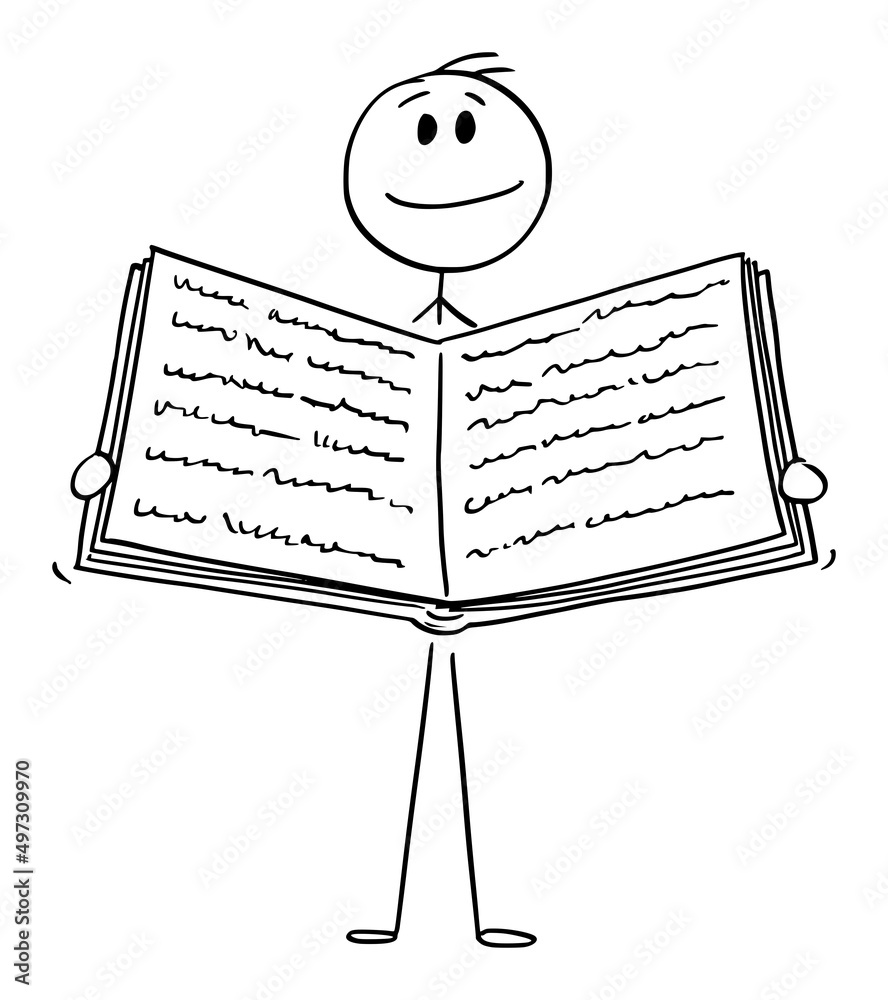 Person Holding Open Book, Vector Cartoon Stick Figure Illustration ...