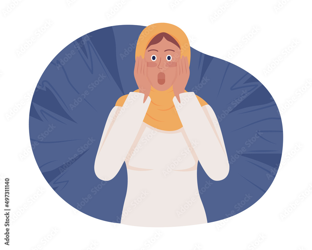 Terrified woman 2D vector isolated illustration. Screaming in terror ...