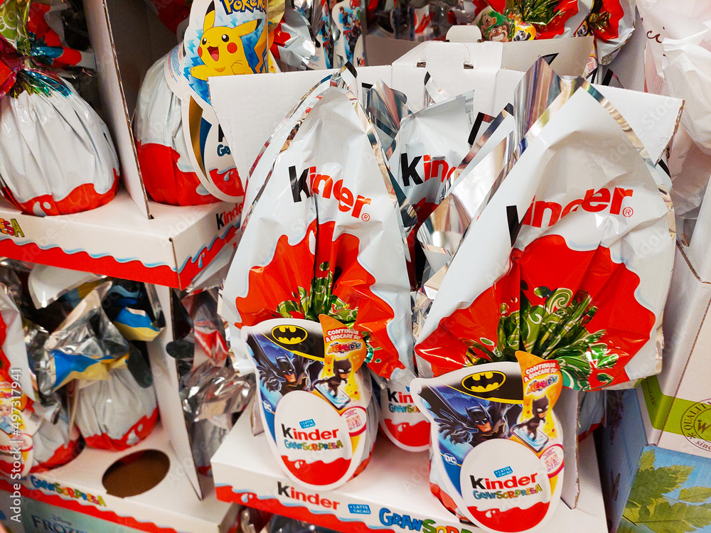 Italy – April 6, 2022: Kinder Surprise Easter Chocolate Eggs. Kinder ...