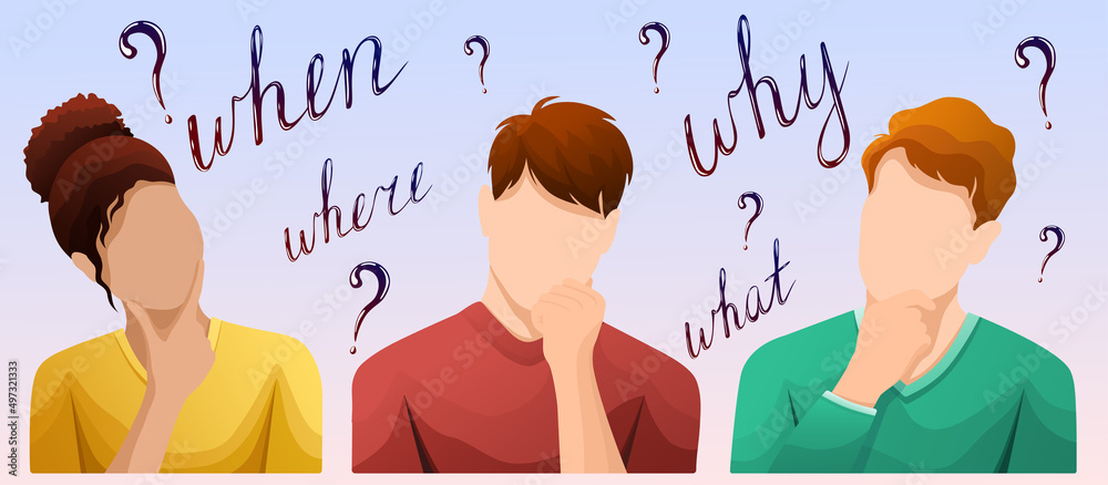People are thinking. Text and question marks. Thinking concept. Vector ...