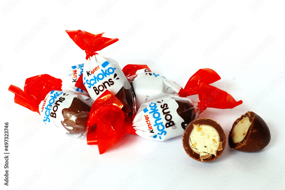 Italy – April 6, 2022: Kinder Schoko-Bons Chocolate. Kinder is a brand ...