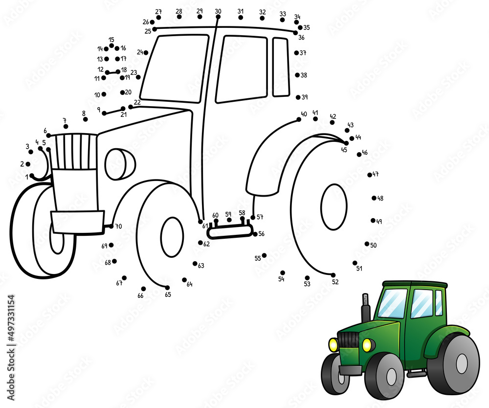 Dot to Dot Tractor Isolated Coloring Page for Kids Stock Vector | Adobe ...