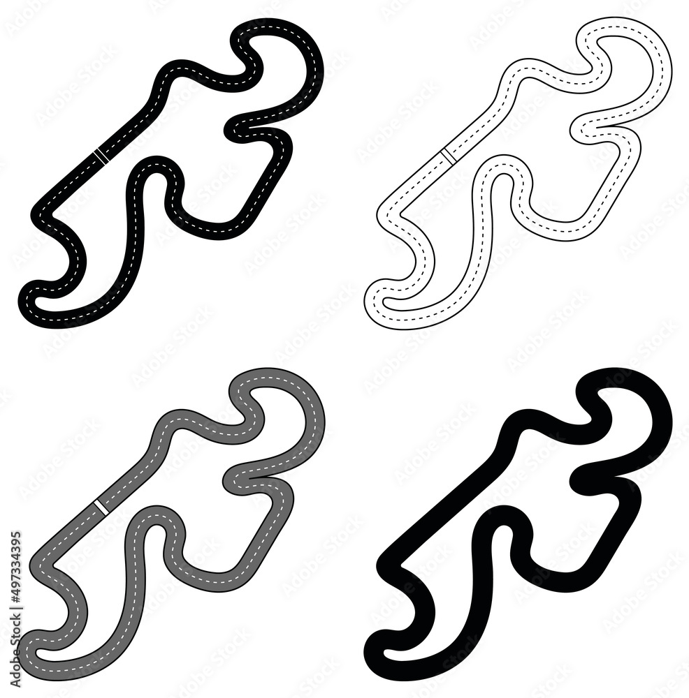 Large Car Race Track Circuit Clipart Set - Outline, Silhouette and ...