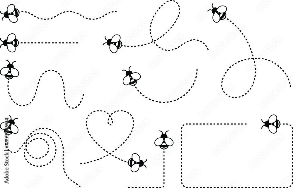 Flying Bee Path Clipart Set - Outline Stock Vector | Adobe Stock