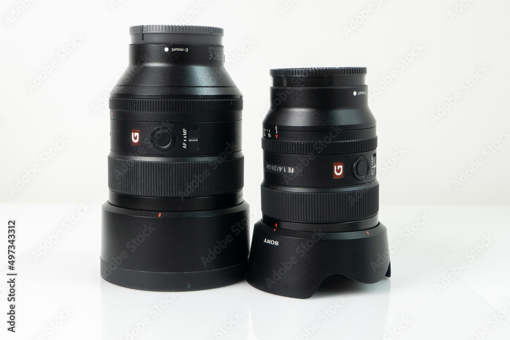 Pair of Sony G Master fast prime lenses (85 and 24) made of lightweight ...