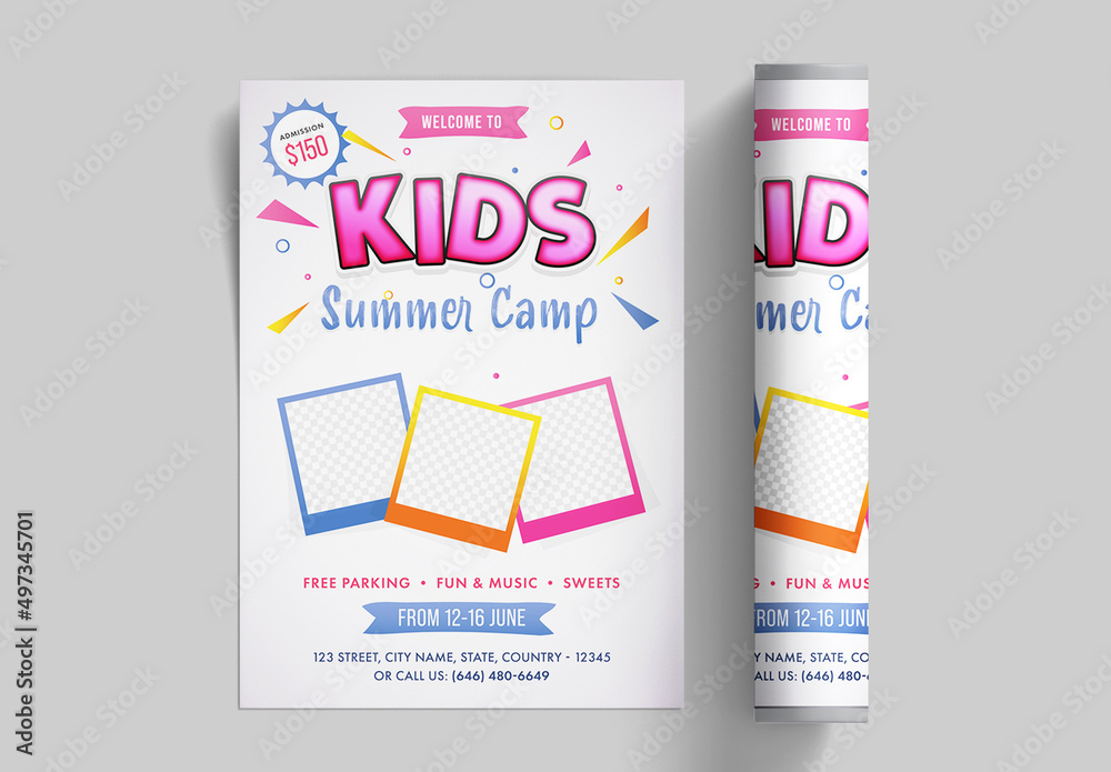 Summer Kids Camp Flyer or Template Layout with Empty Polaroids Stock ...