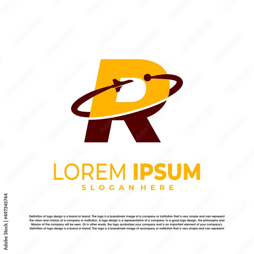 letter R with rocket logo vector design template. orbit logo. Stock ...