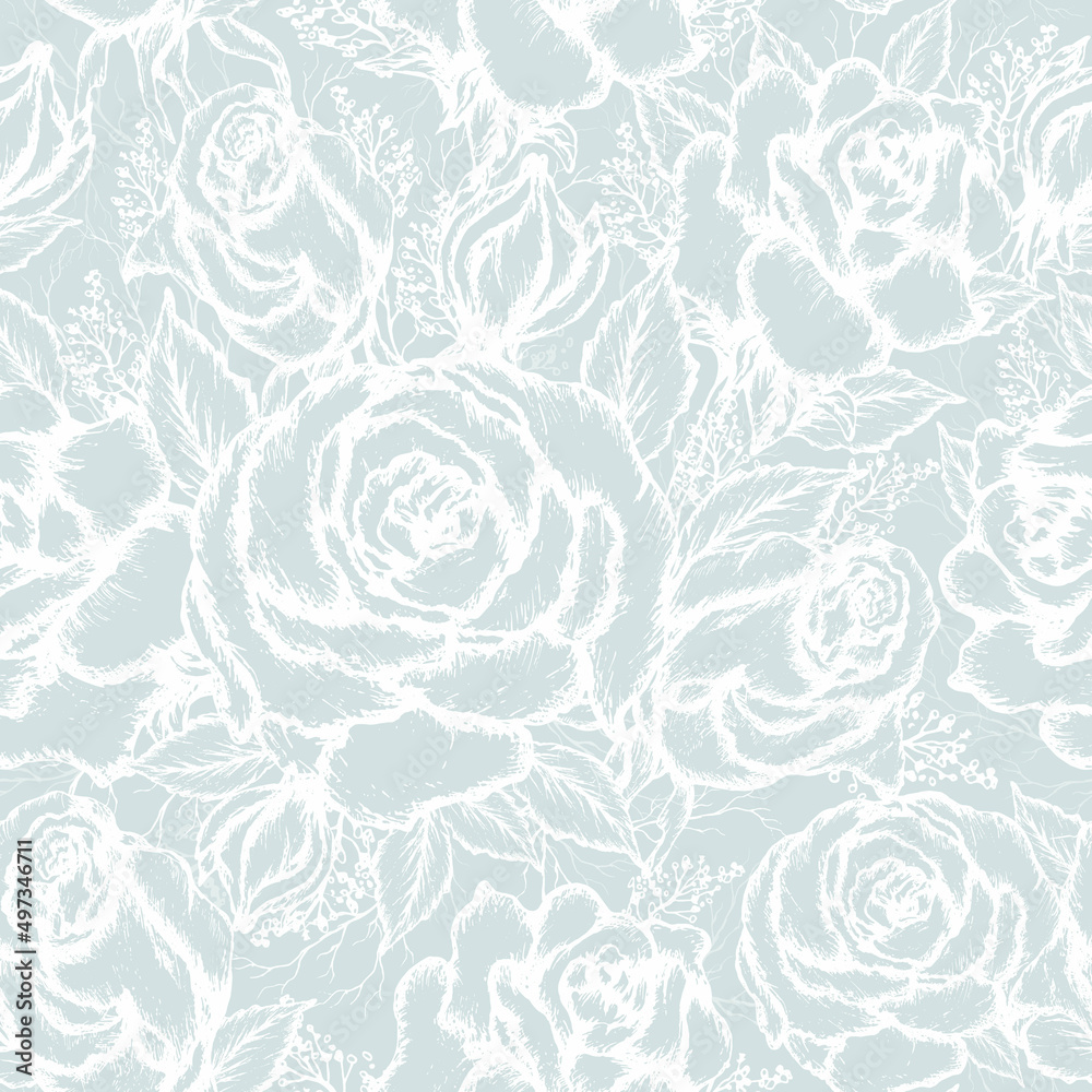 seamless, modern, pattern of rose. Wallpaper, hand-drawn composition in ...