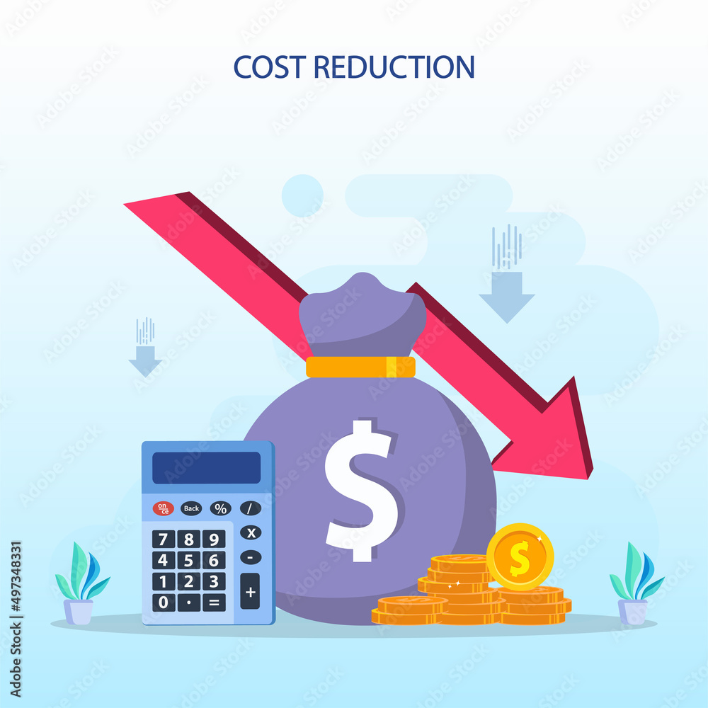 Cost reduction illustration concept with tiny people. Sales decline ...
