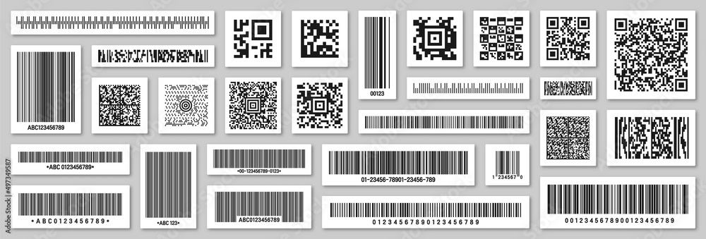 Set of product barcodes and QR codes. Identification tracking code ...