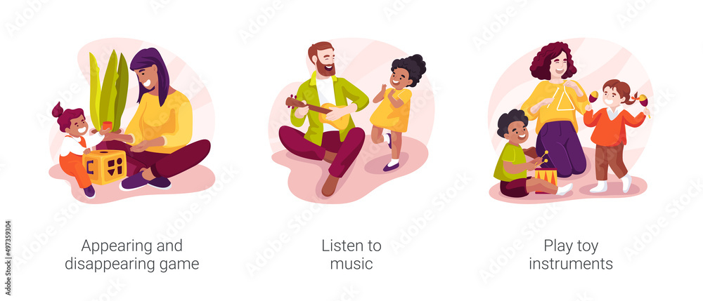 Infants cognitive development isolated cartoon vector illustration set ...