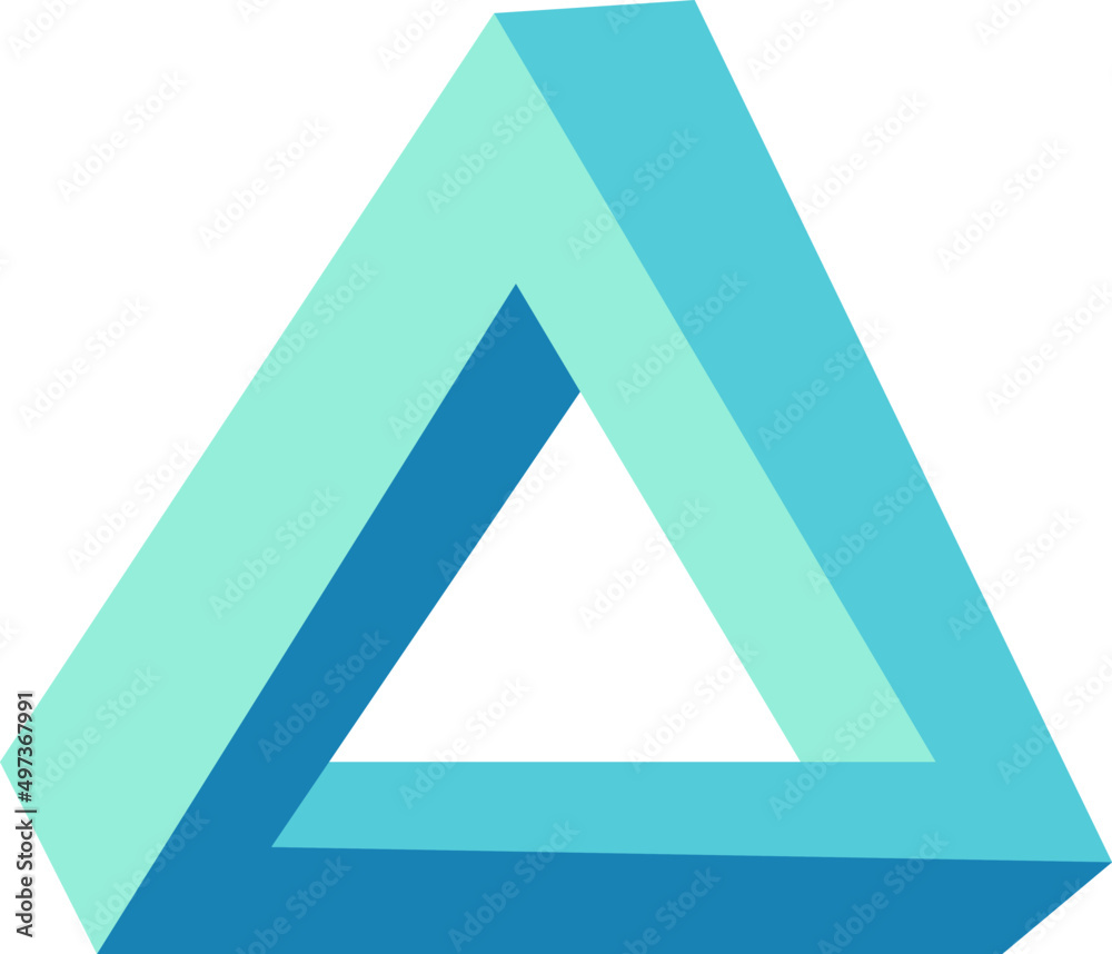 Blue Penrose triangle, impossible figure, turquoise tribar, cartoon ...
