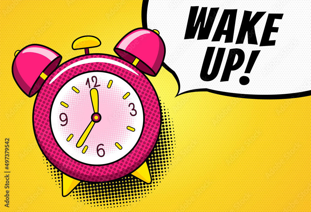 Comic alarm clock. Pop art colorful and dynamic cartoonish icon in ...