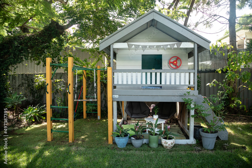 Kids cubby house in tropical Australian backyard Stock Photo | Adobe Stock